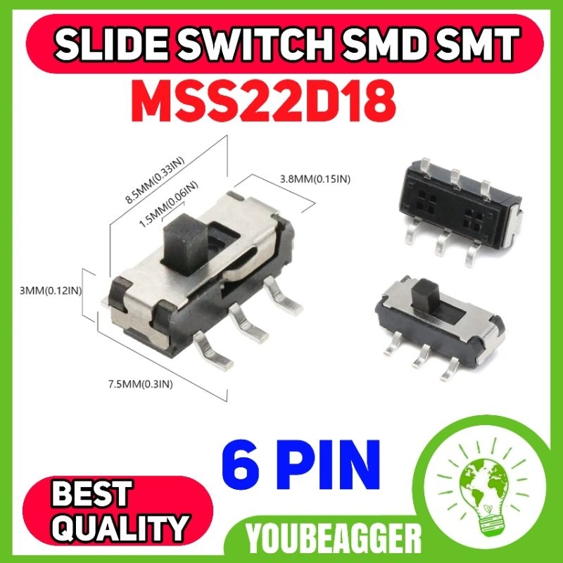 Jual Slide switch 2P2T 6pin 2mm smd smt MSS22D18 | Shopee Indonesia