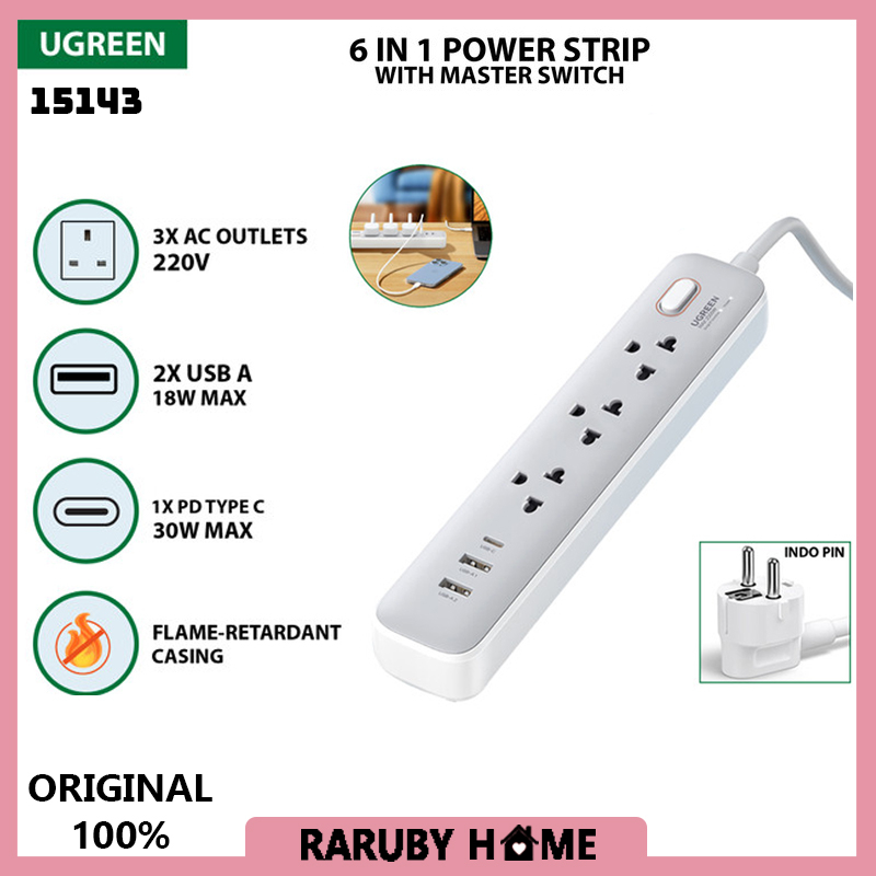 Jual UGREEN Smart Power Strip Colokan Listrik Cabang 3 Plug 3 USB ...