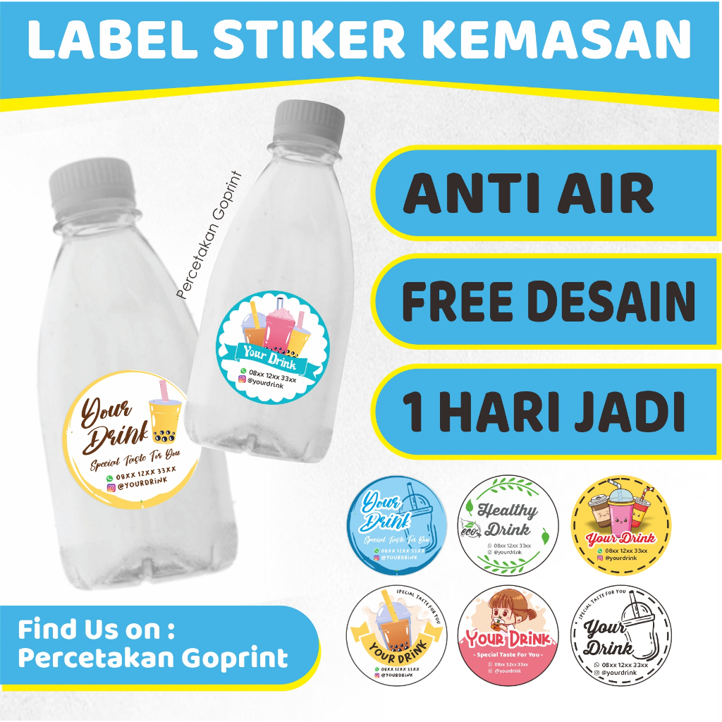 Jual Sticker Vynil Label Stiker botol minum anti air sticker tahan air ...