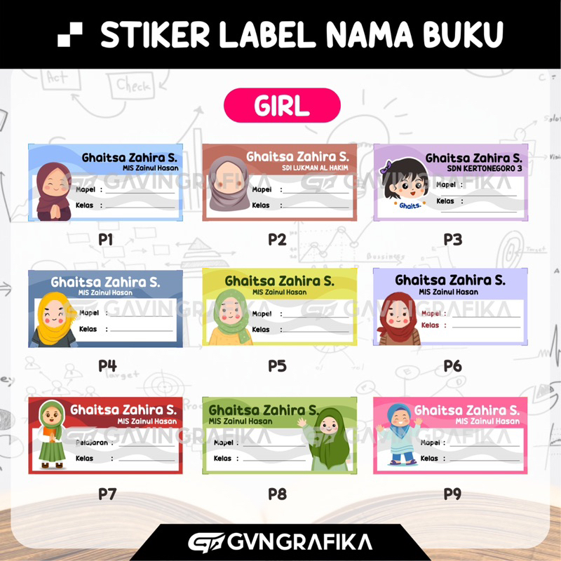 Jual Stiker Nama Custom Pelajaran / Stiker Nama Sekolah / Stiker Nama ...