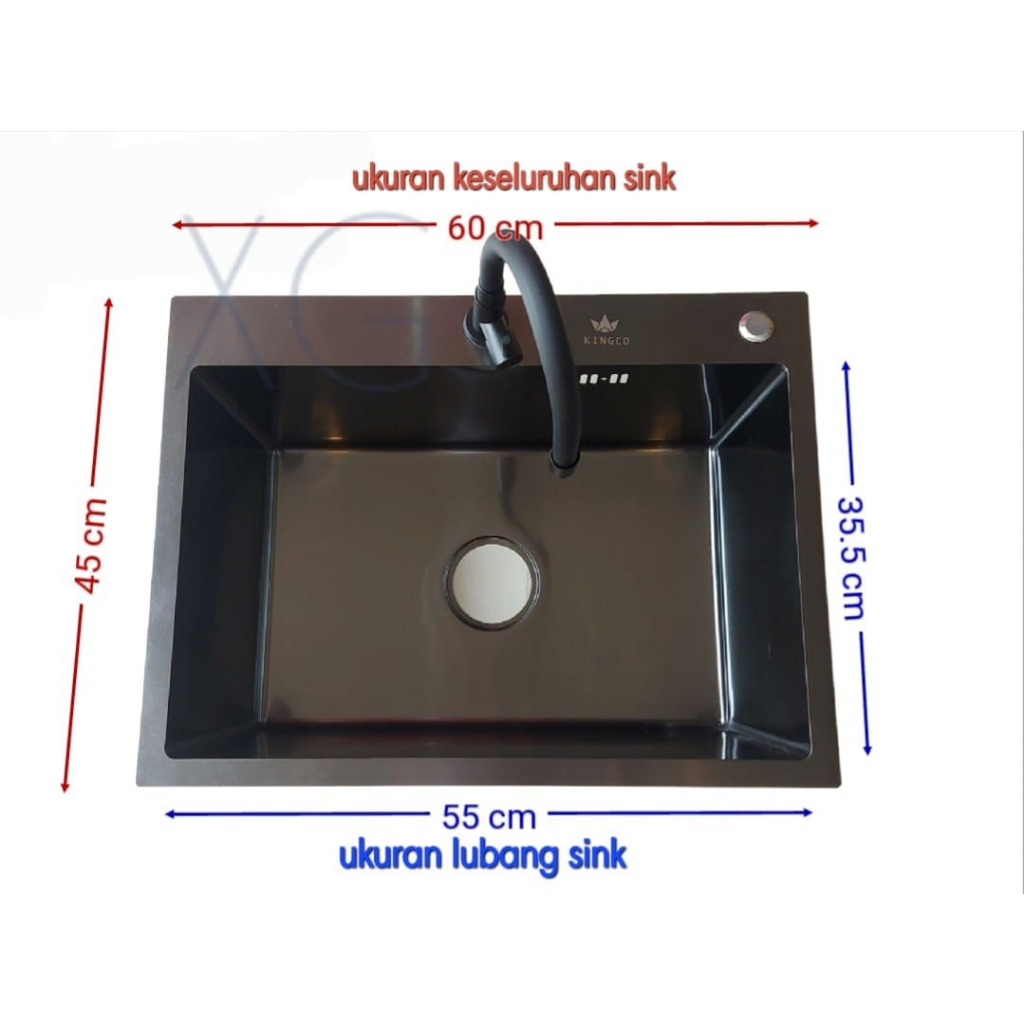 Jual Kitchen Sink Stainless Black Nano Kingco 6045 / Bcp Hitam (Reguler ...