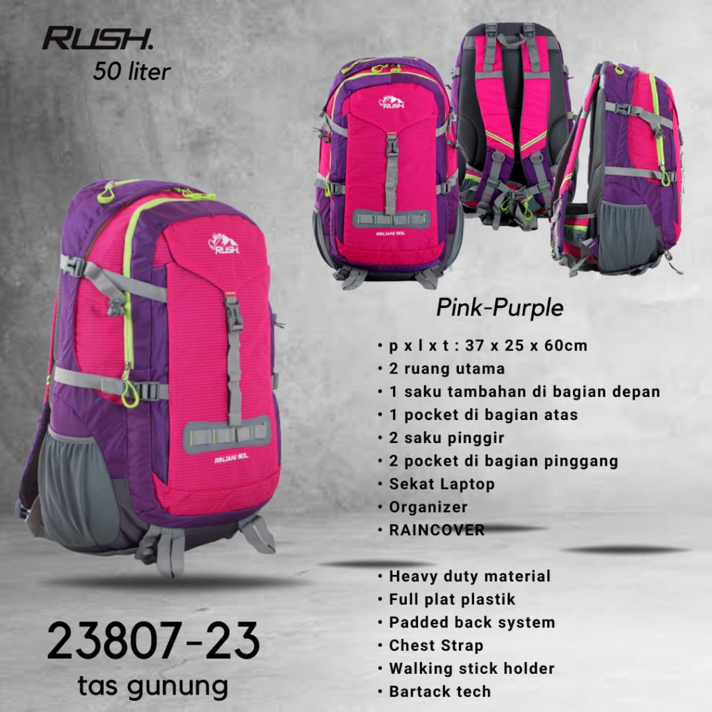 Jual Tas Ransel Gunung 50 L raincover | Rinjani RUSH Carrier 23807-23 ...