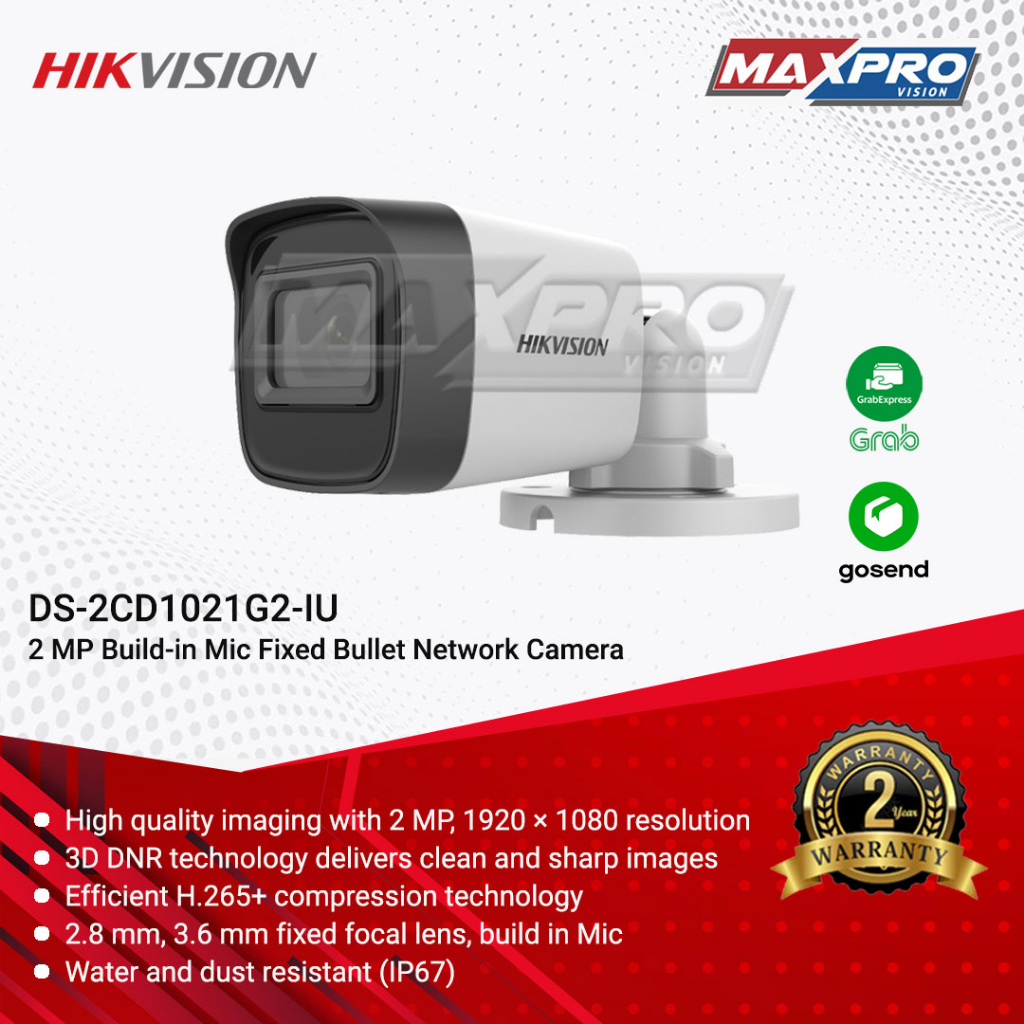 Jual DS-2CD1021G2-IU - HIKVISION IP CAMERA 2MP ACCUSENSE LITE BUILD IN MIC BULLET | Shopee Indonesia