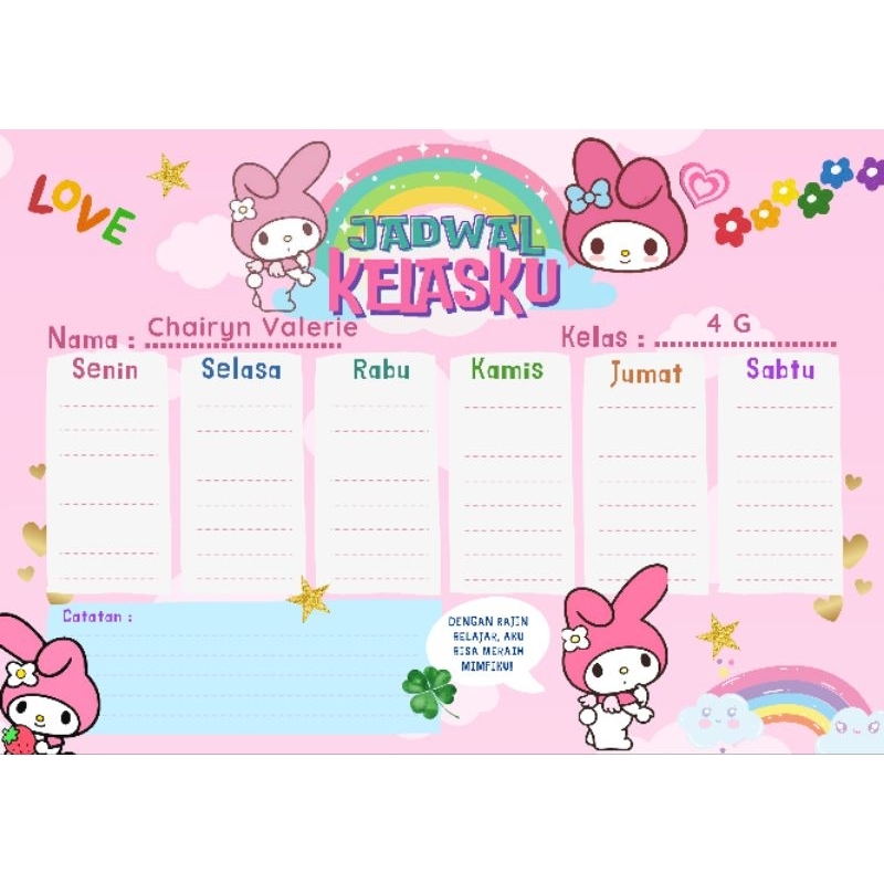 Jual custom Jadwal pelajaran / Roster pelajaran / school schedule ...