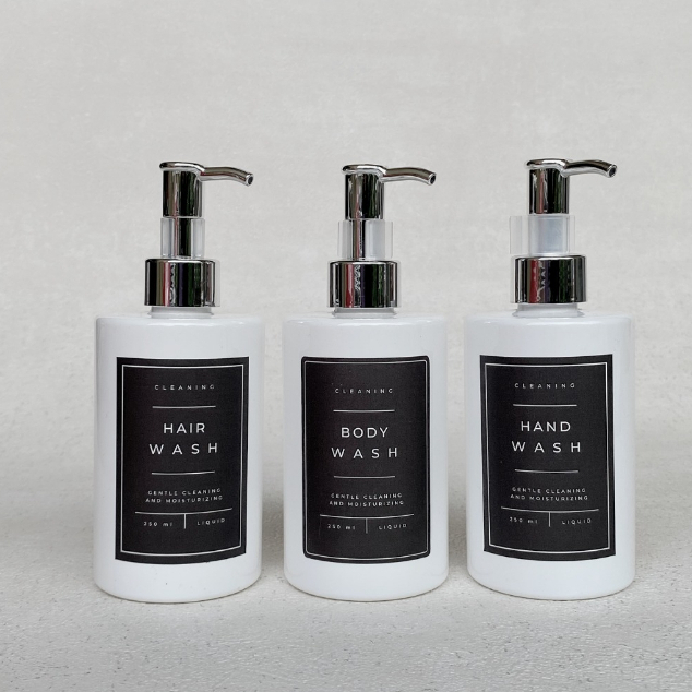 Jual Botol Putih 250ml Pump SILVER Label Fancy BLACK isi ulang refill ...