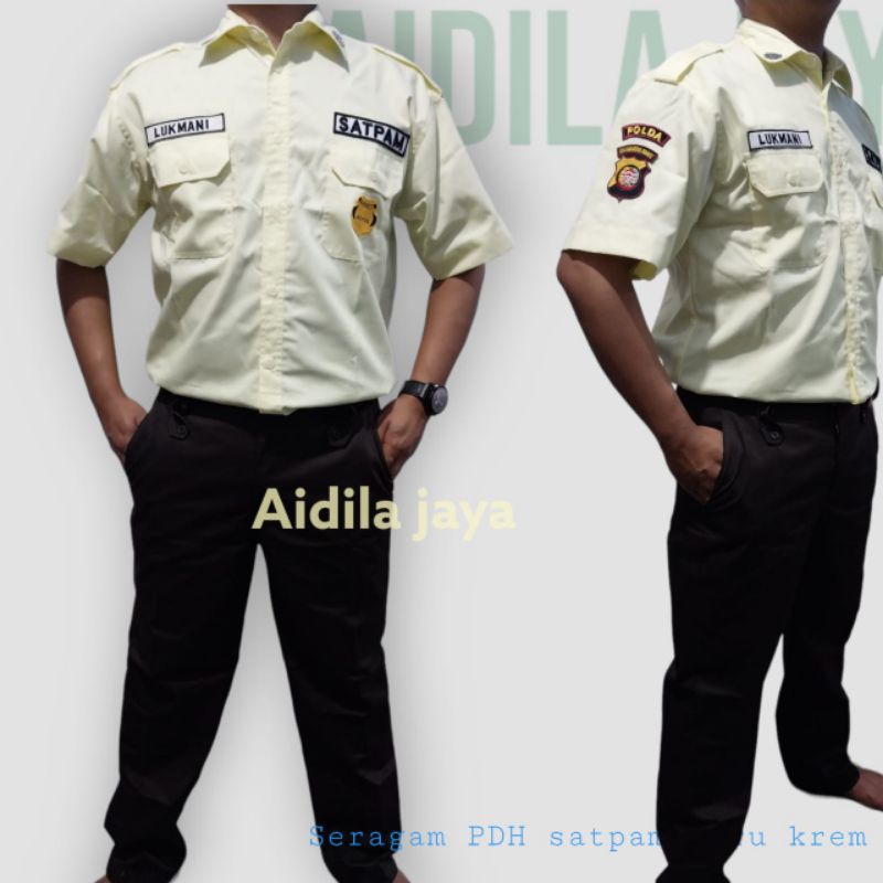 Jual SERAGAM PDH SECURITY SATPAM 1 STEL BARU KREM FREE NAMA BORDIR | Shopee Indonesia