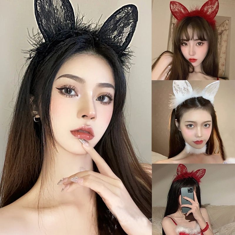 Jual Bando Impor Korea Kucing Renda Bulu Neko Mimi Headband Cat Lace ...
