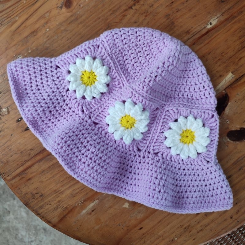 Jual Crochet Daisy Bucket Hat / Topi Rajut - Stitchandcho | Shopee ...