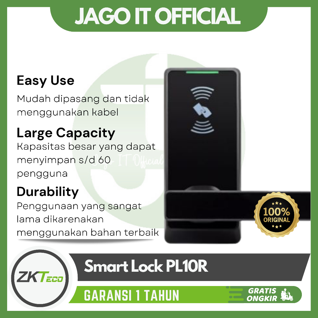 Jual Smart Lock Door|Door Lock Handle RFID ZKTeco PL 10R Handle Pintu ...