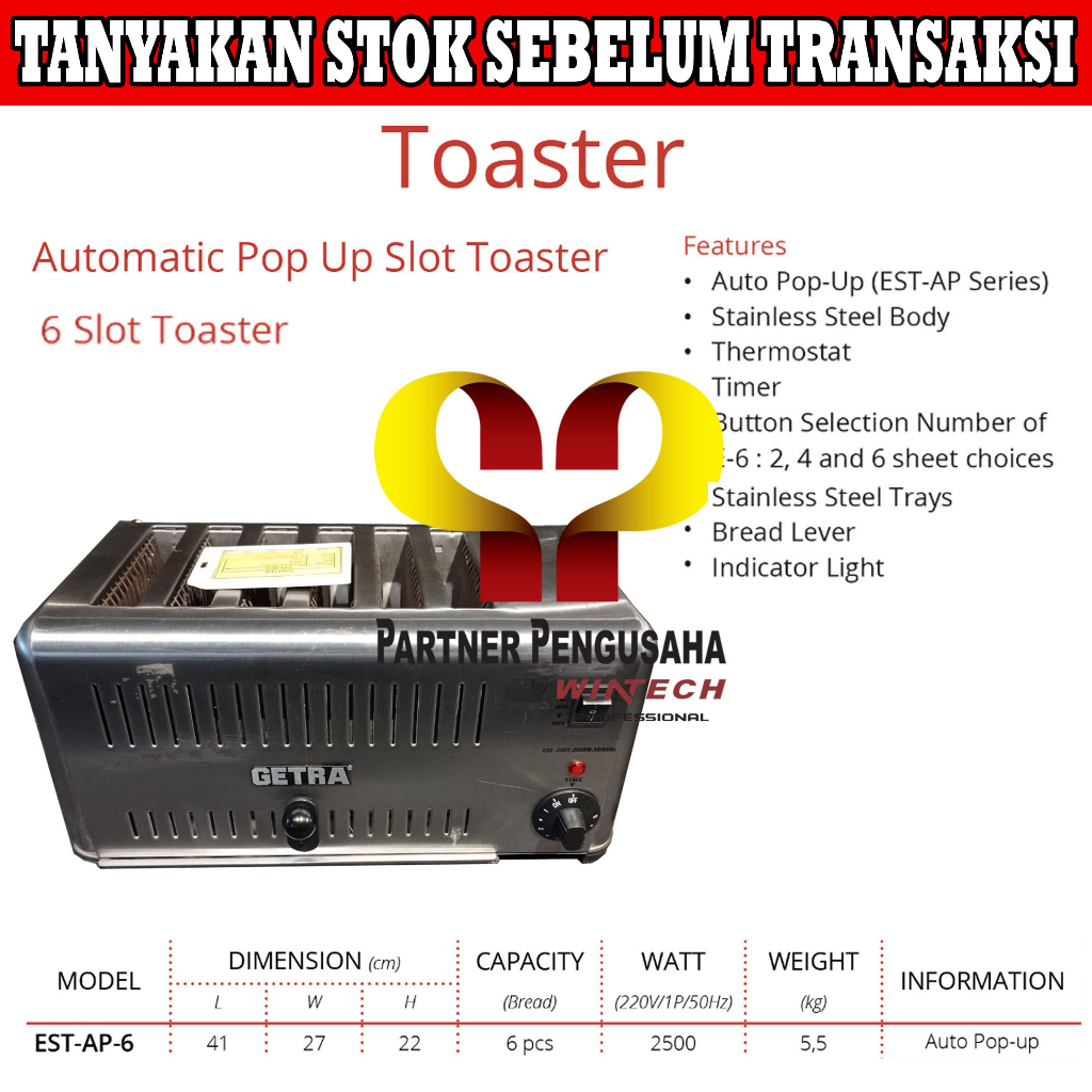 Jual GETRA EST-AP-6 AUTOMATIC POPUP SLOT TOASTER OTOMATIS ROTI NAIK ...