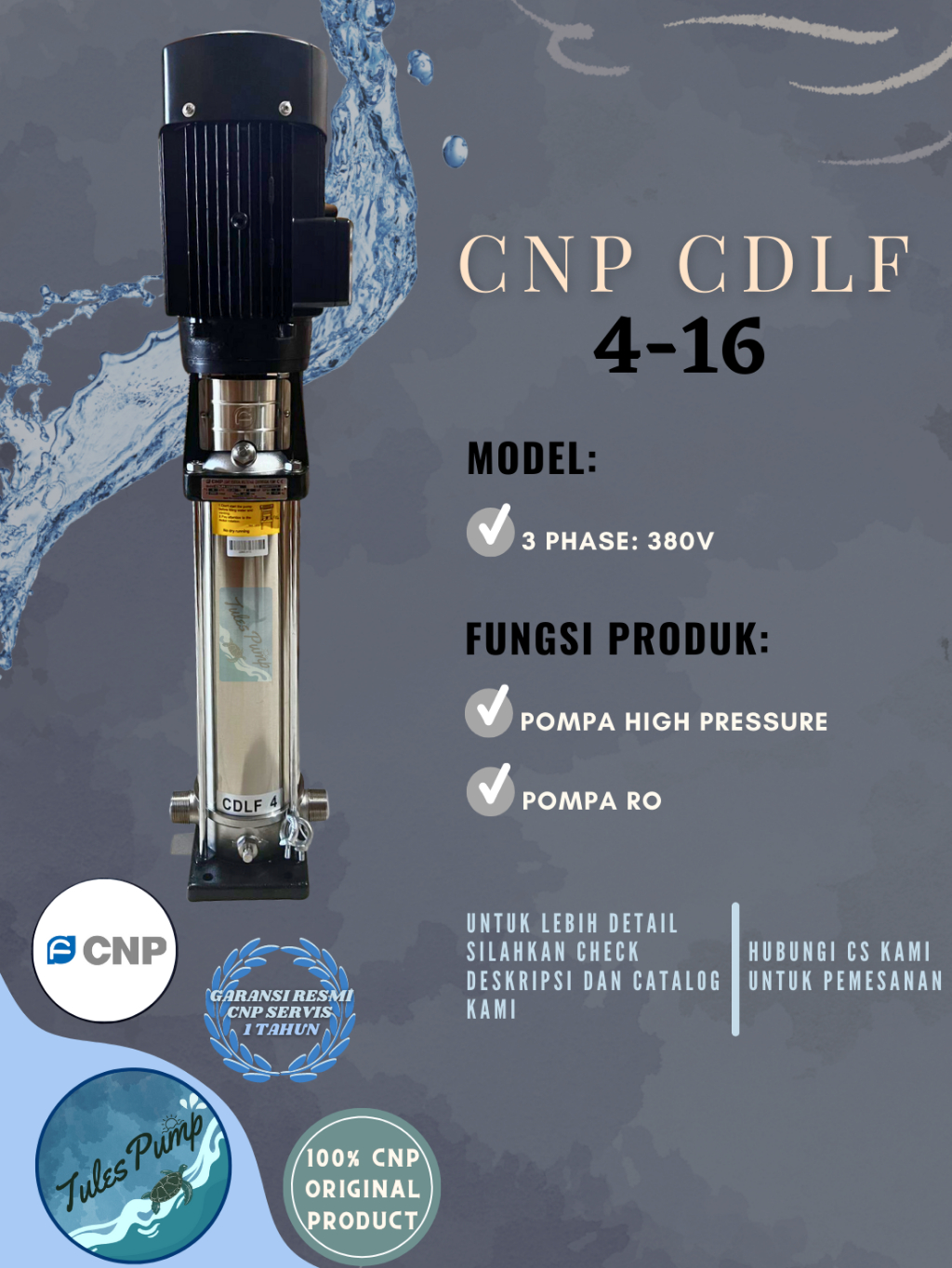 Jual POMPA RO/CARWASH CNP CDLF 4-16 380V 3PHASE HIGH PRESSURE PUMP ...