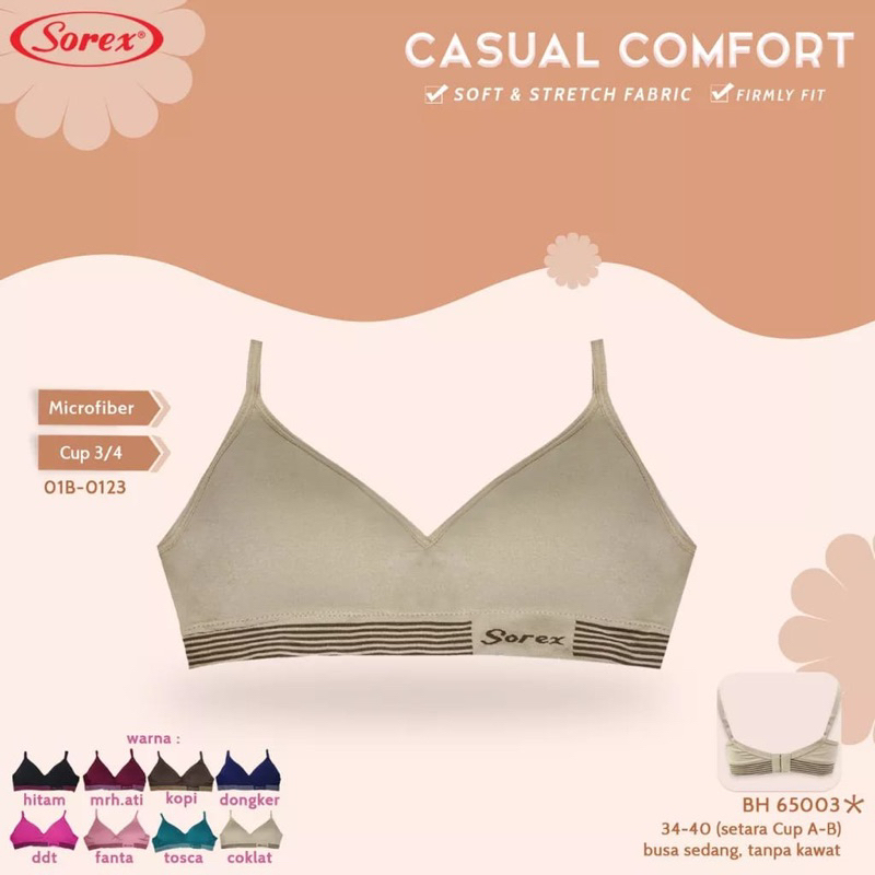 Jual Bra BH Sorex 65003 Sport Tanpa Kawat Busa Tipis Kait 2 (Cup B ...