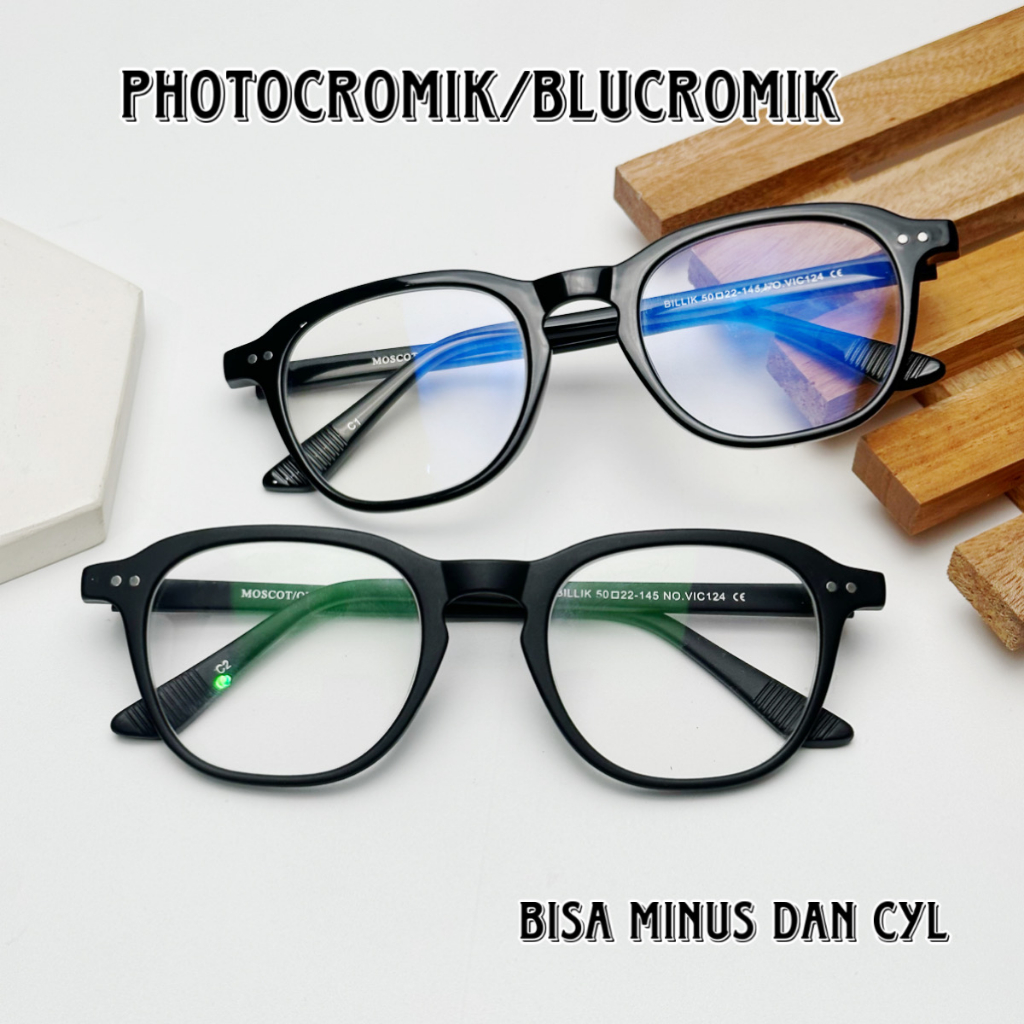 Jual Kacamata Frame Kotak Korea Pria Wanita Lensa Photocromik Blucromik ...