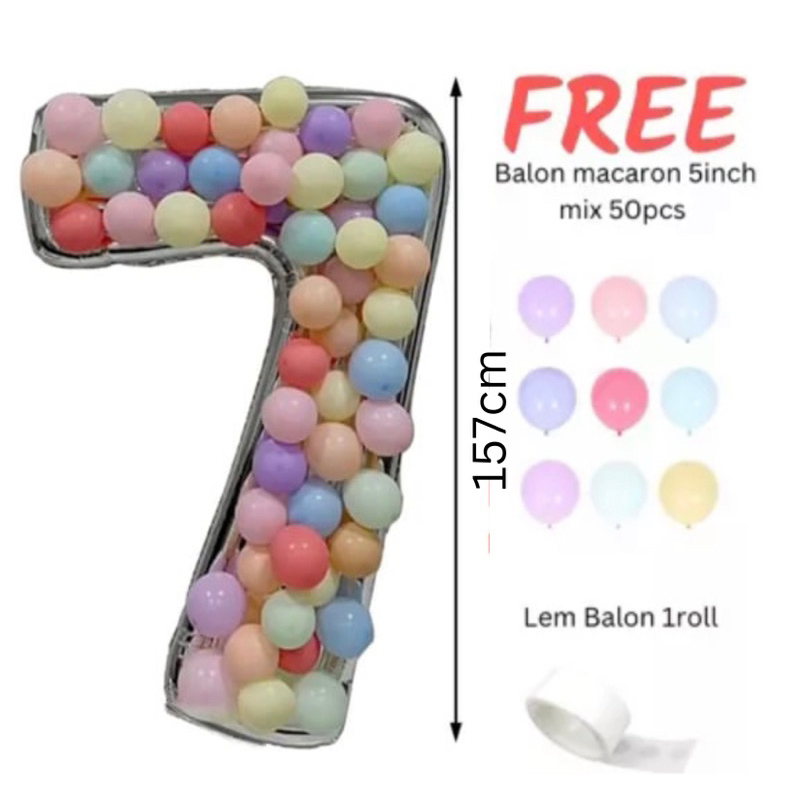 Jual DIY Balon angka JUMBO 157cm free balon 5inch dan lem balon ...