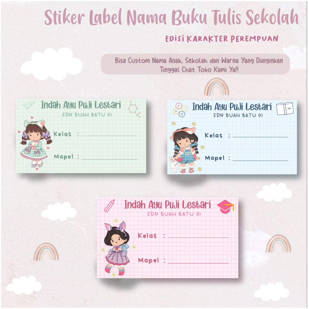Jual Stiker Nama Custom Pelajaran / Stiker Nama Sekolah / Stiker Nama ...