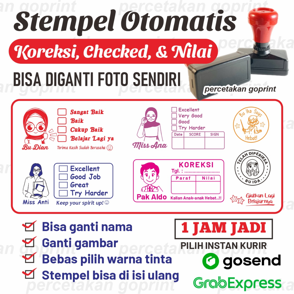 Jual Stempel Checked, koreksi, free desain otomatis nilai guru tk, sd ...