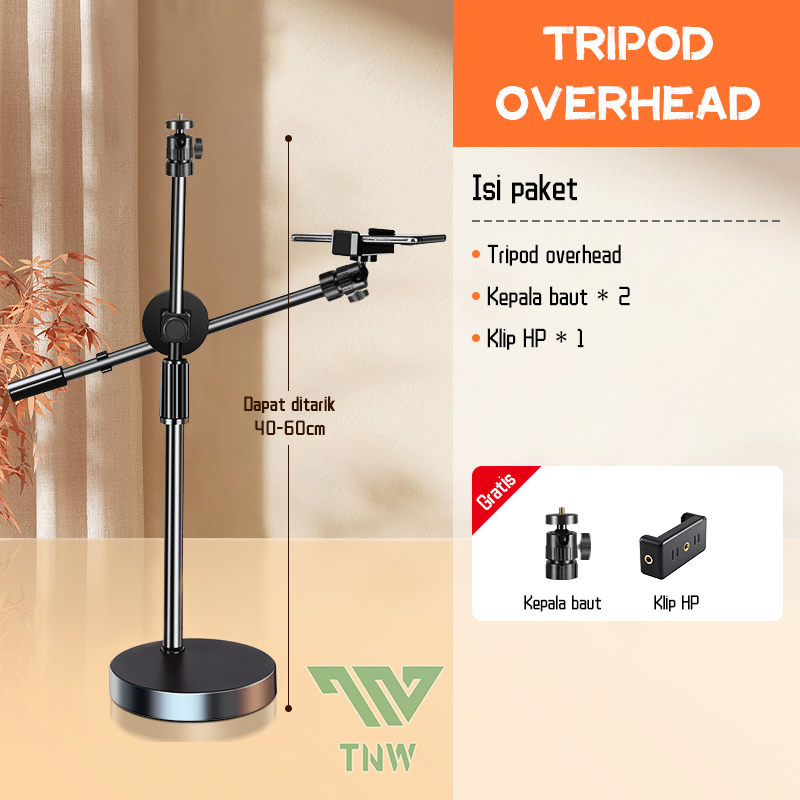 Jual TNW Overhead Phone Stand + Led Lampu Stand Holder Phone Holder Bracket 360° Lampu Fotografi ...
