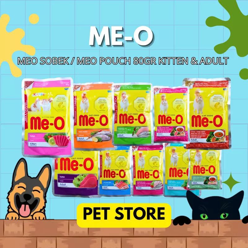 Jual MeO Pouch Sachet 80g Kitten Adult Varian Makanan Kucing Basah 80 g ...