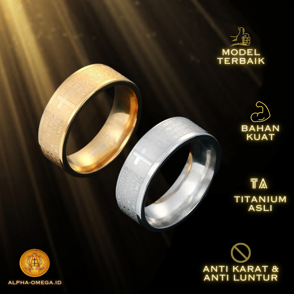Jual ALPHA OMEGA - Cincin Salib Doa Bapa Kami Titanium Asli - Aksesoris ...