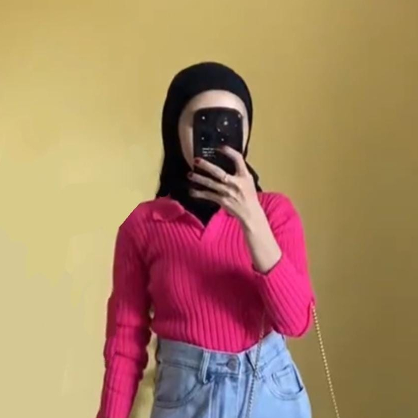 Jual LONG SLEEVE WANITA / Baju Rajut Berkerah Polo / Atasan Wanita Terbaru / Presbody /Ootd ...