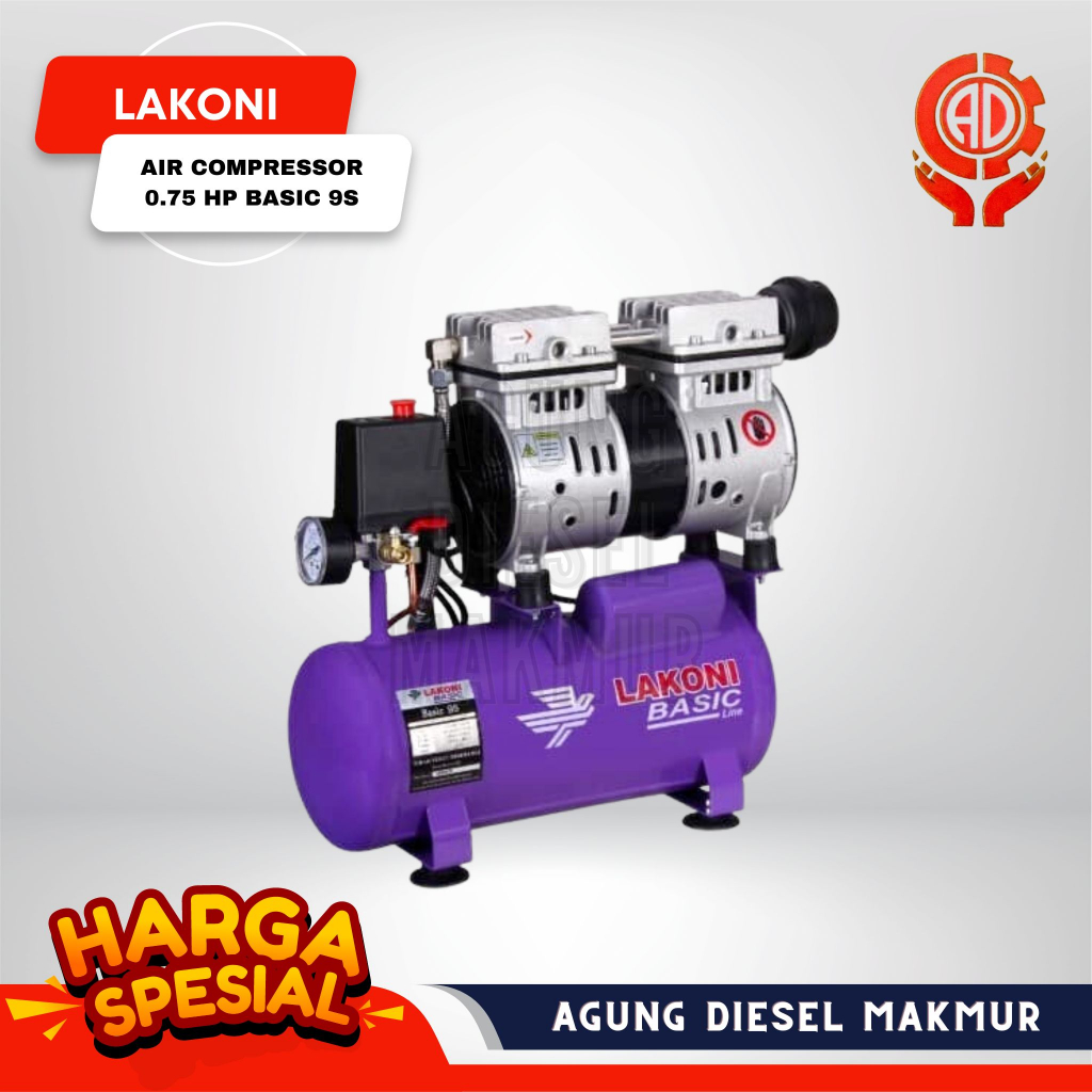 Jual Lakoni Air Compressor Kompresor Udara 3/4 HP Oilless Silent Basic ...