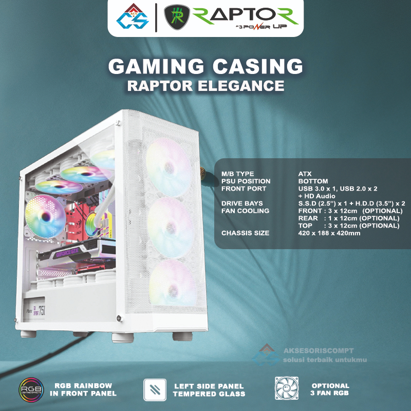 Jual Casing Gaming RAPTOR ELEGANCE White - Casing Gaming FULL ATX ...