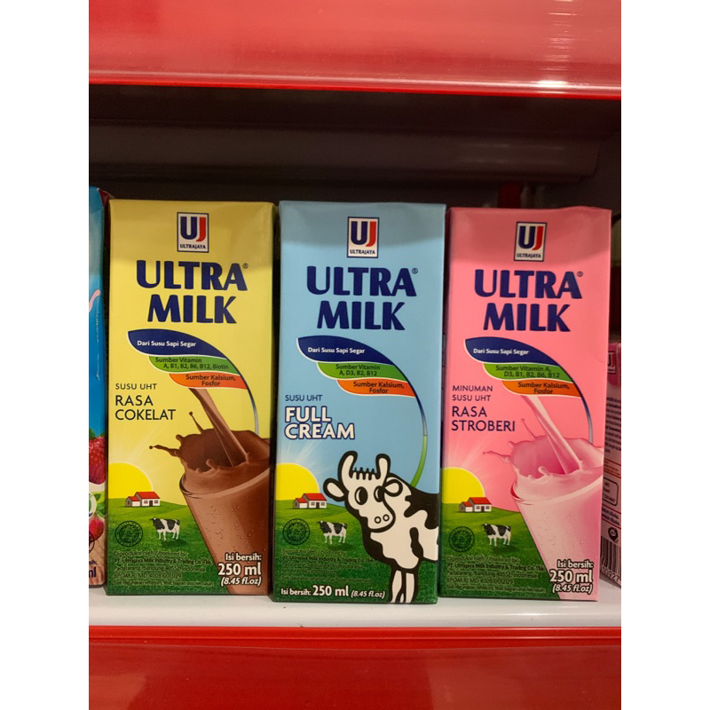 Jual SUSU ULTRA MILK 250ml SEMUA RASA FULL CREAM STROBERI COKELAT ...