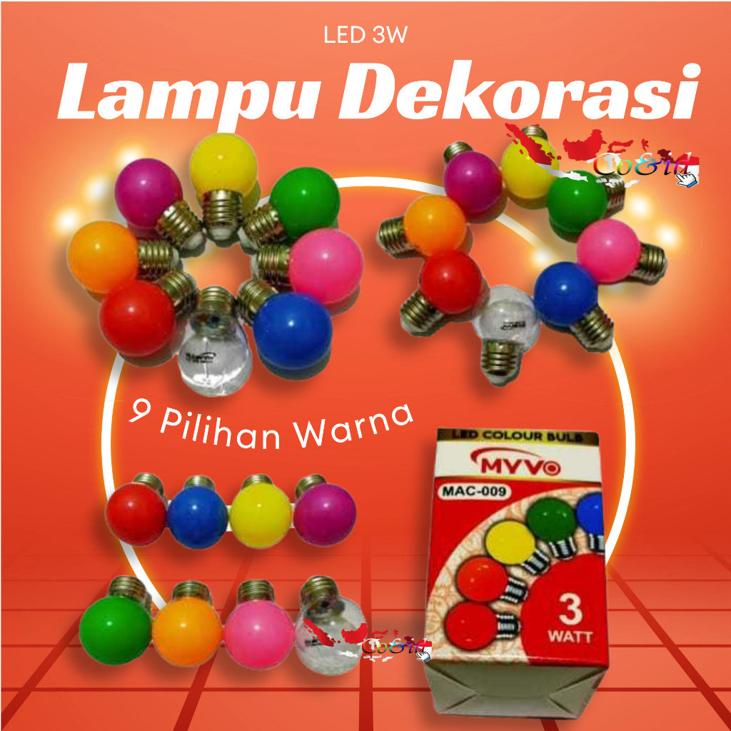 Jual Lampu Led hias MYVO warna warni 3 watt bohlam warna LED 3 watt ...