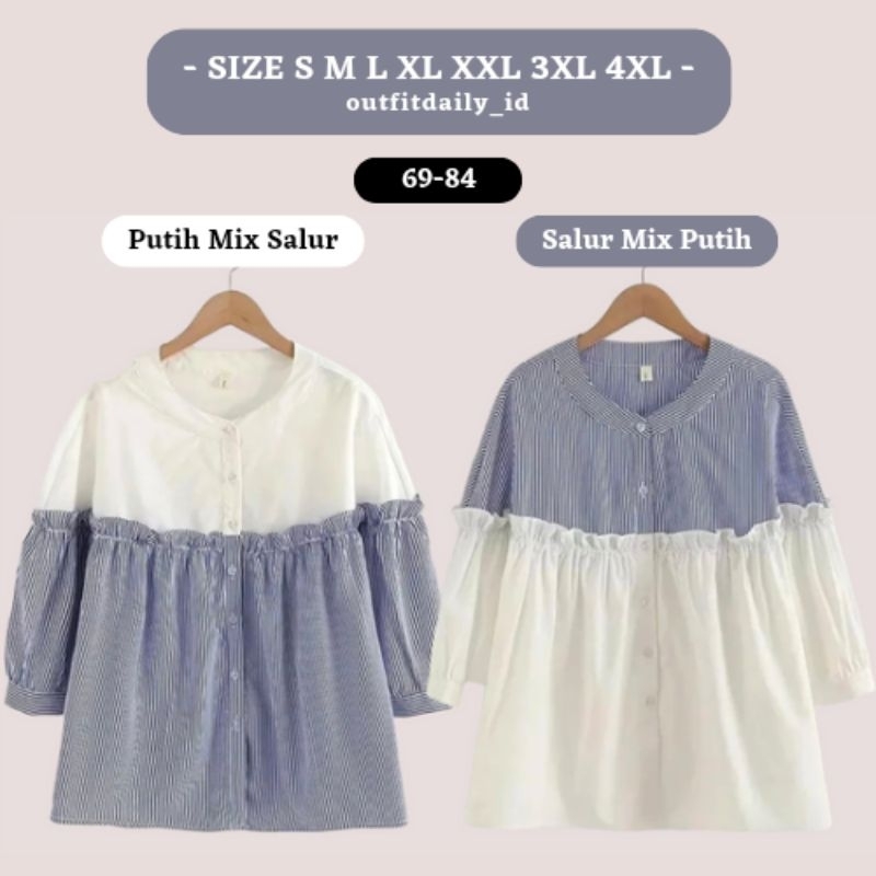 Jual Kirana Blouse Kemeja Jumbo Size S M L XL XXL 3XL 4XL 5XL Ld 120 130 140 - Salur Putih ...