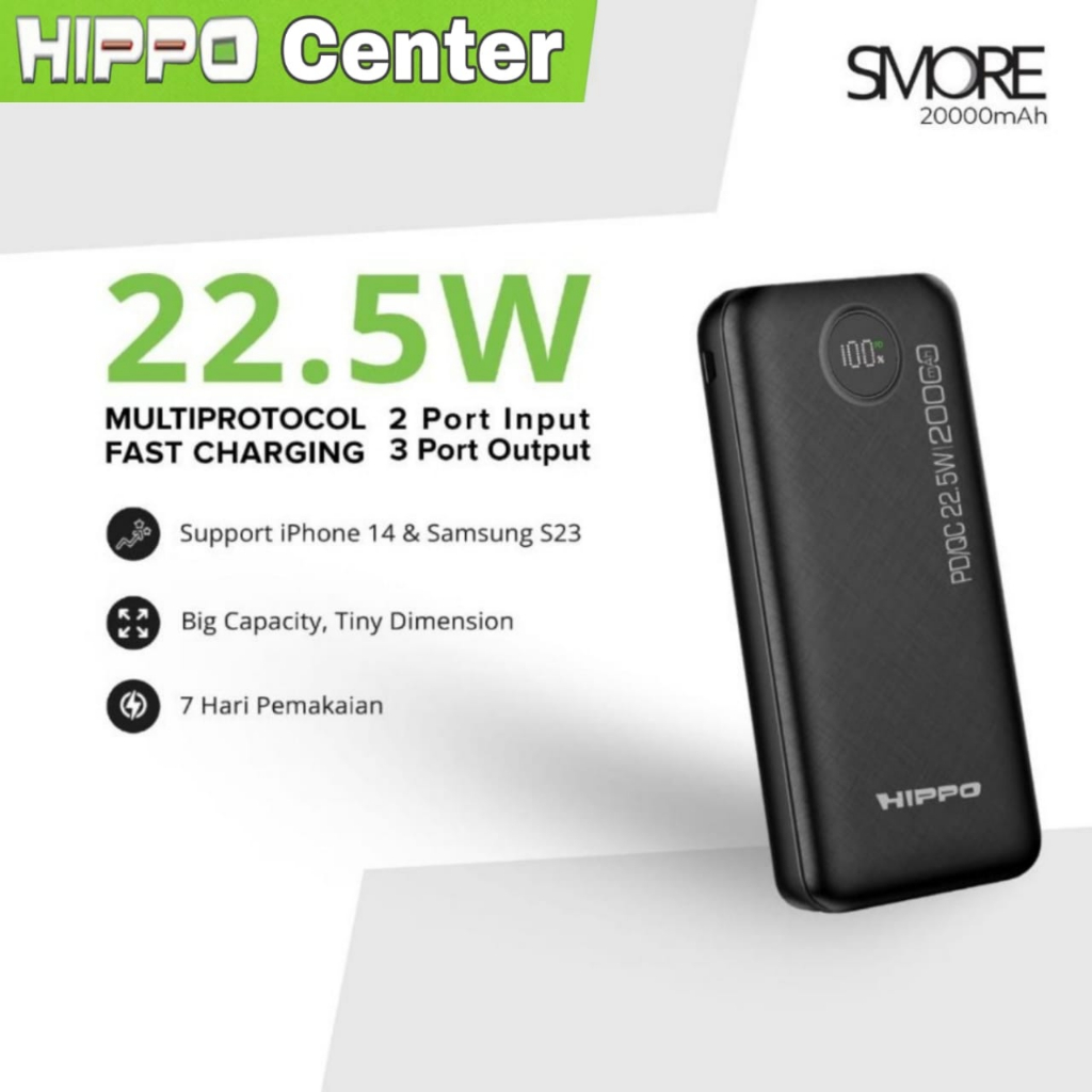 Jual Hippo Power Bank SMORE 20000mAh PD 22.5W Fast Charging 3 Port Out ...