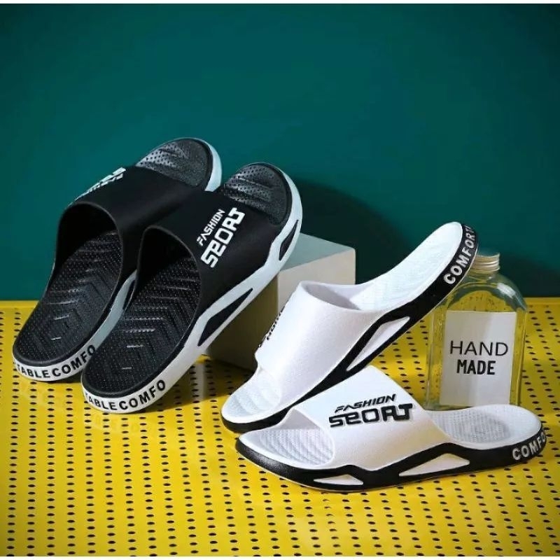 Jual Sandal Selop Karet Pria l Sendal Slide Cowok Kekinian Empuk l ...