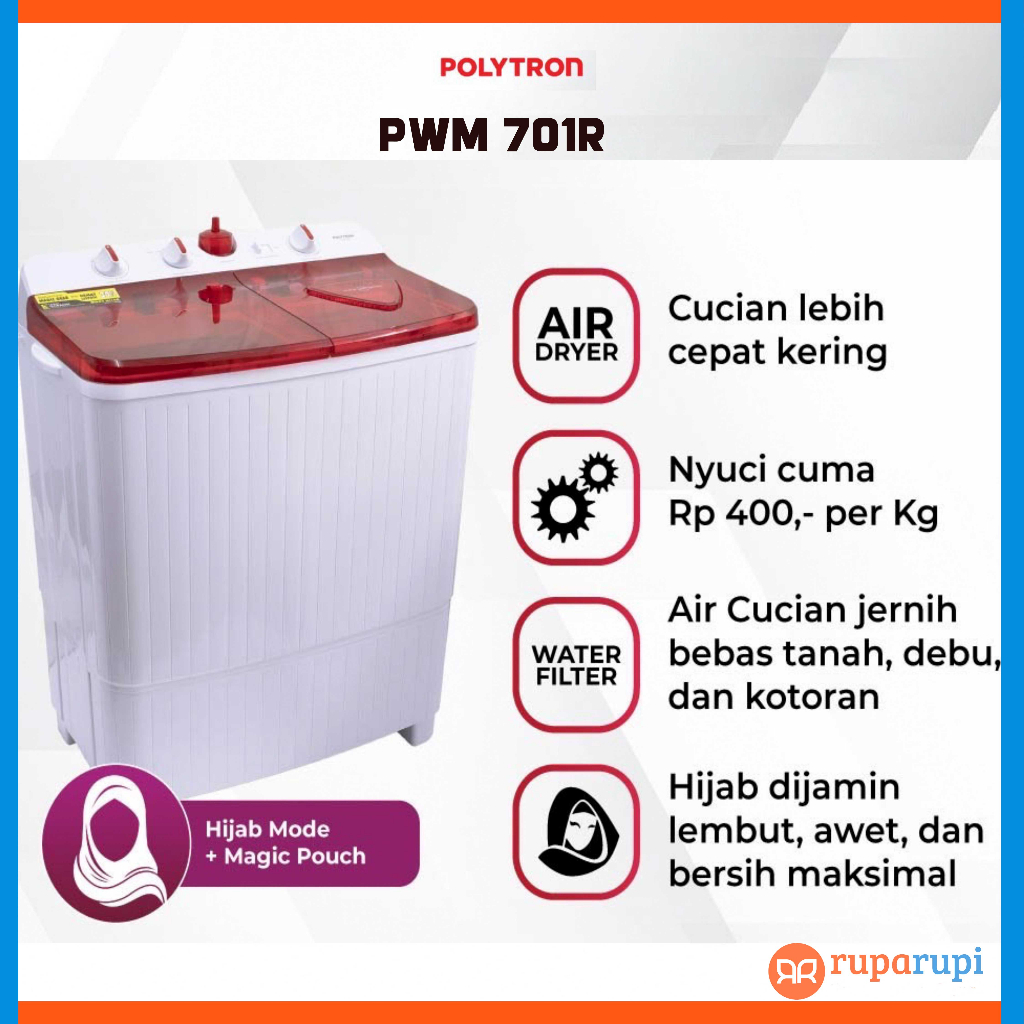 Jual Mesin Cuci 2 Tabung POLYTRON PWM 701 7KG | Shopee Indonesia