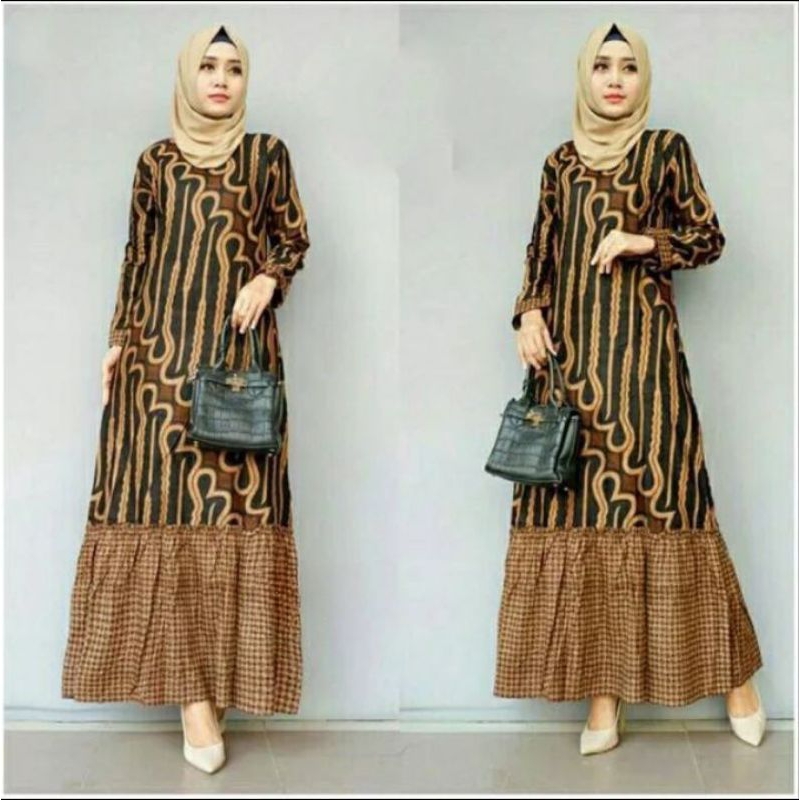 Jual GAMIS BATIK MANGGAR GAMIS DEWASA BAJU BATIK KOMBINASI REMPEL BAWAH ...