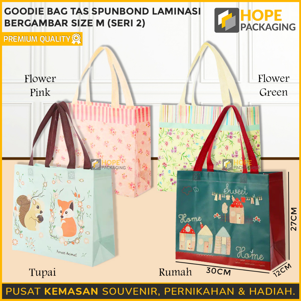 Jual Goodie bag Spunbond M/ Tas Laminasi Motif Bergambar/ Tas Souvenir Event/ Tas Custom Ulang ...