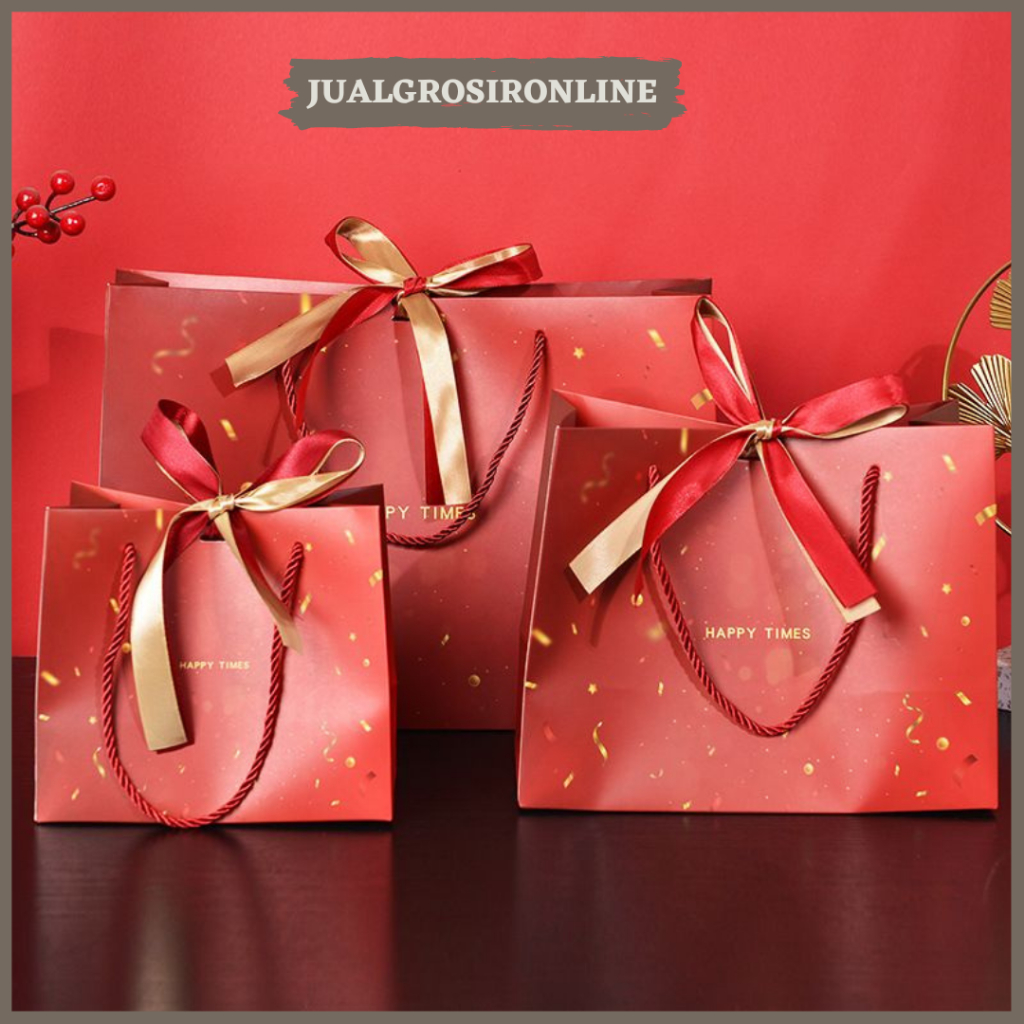 Jual Paper Bag Merah Gold Pita / Paper Bag Hampers Bingkisan Kado ...