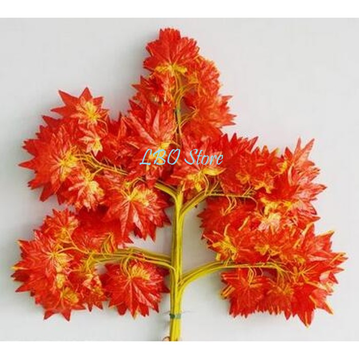 Jual Daun Maple Orange Tangkai Plastik Artificial Daun Sintetis ...