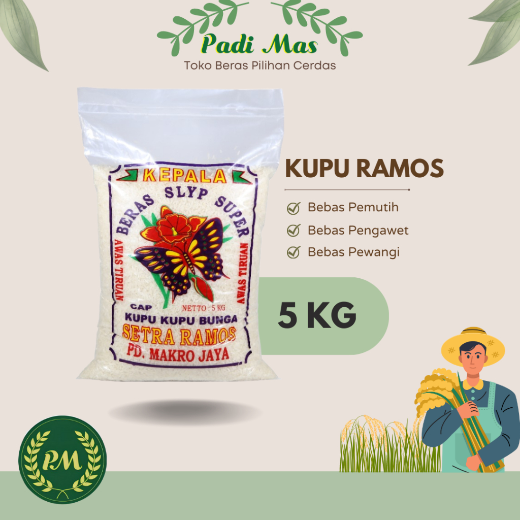 Jual Beras Setra Ramos cap KUPU BUNGA 5kg / Beras Ramos Super 5 kg ...