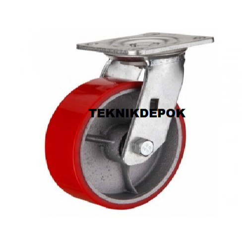 Jual Roda Pu Heavy Duty 10 Inch hidup Plat Besi Roda Troly Polyurethane ...
