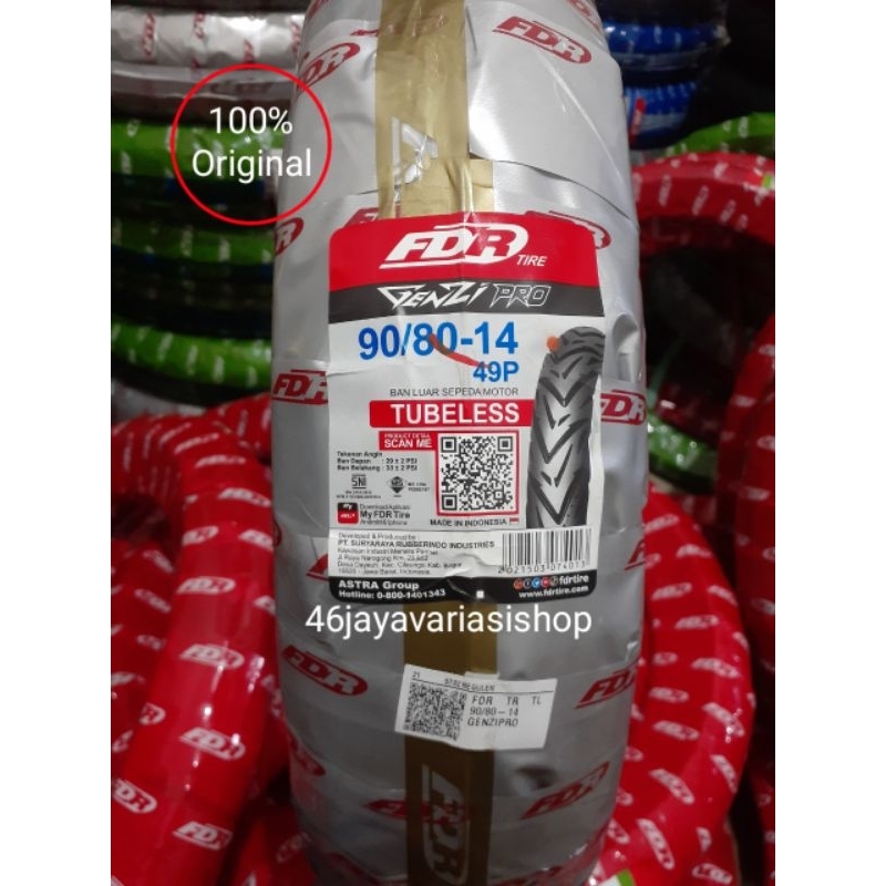 Jual BAN LUAR TUBLES FDR GENZI PRO RING 14 UKURAN 90/80-14 MEREK FDR 90 ...