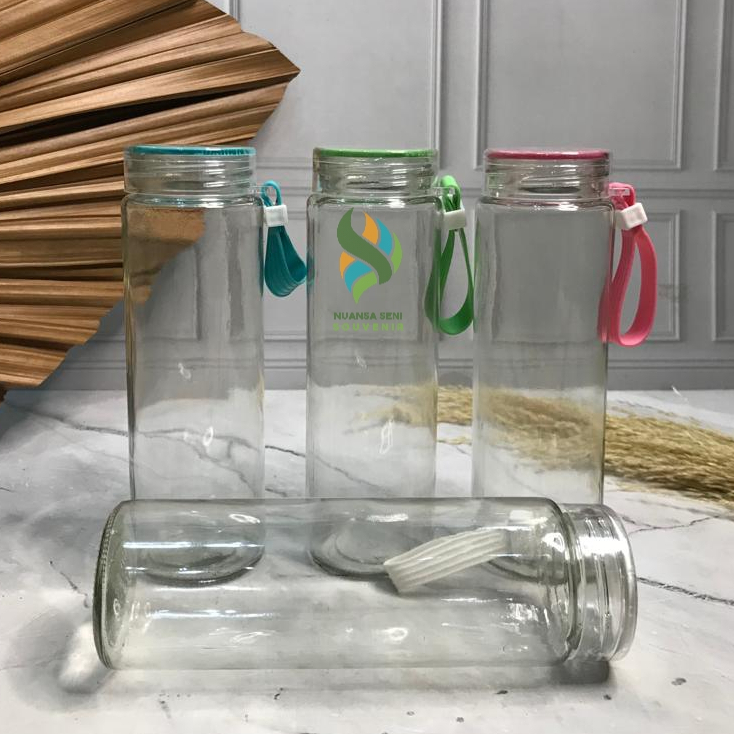 Jual Souvenir Botol Minum Botol Slim Bening Kaca Karet Termos Kaca ...