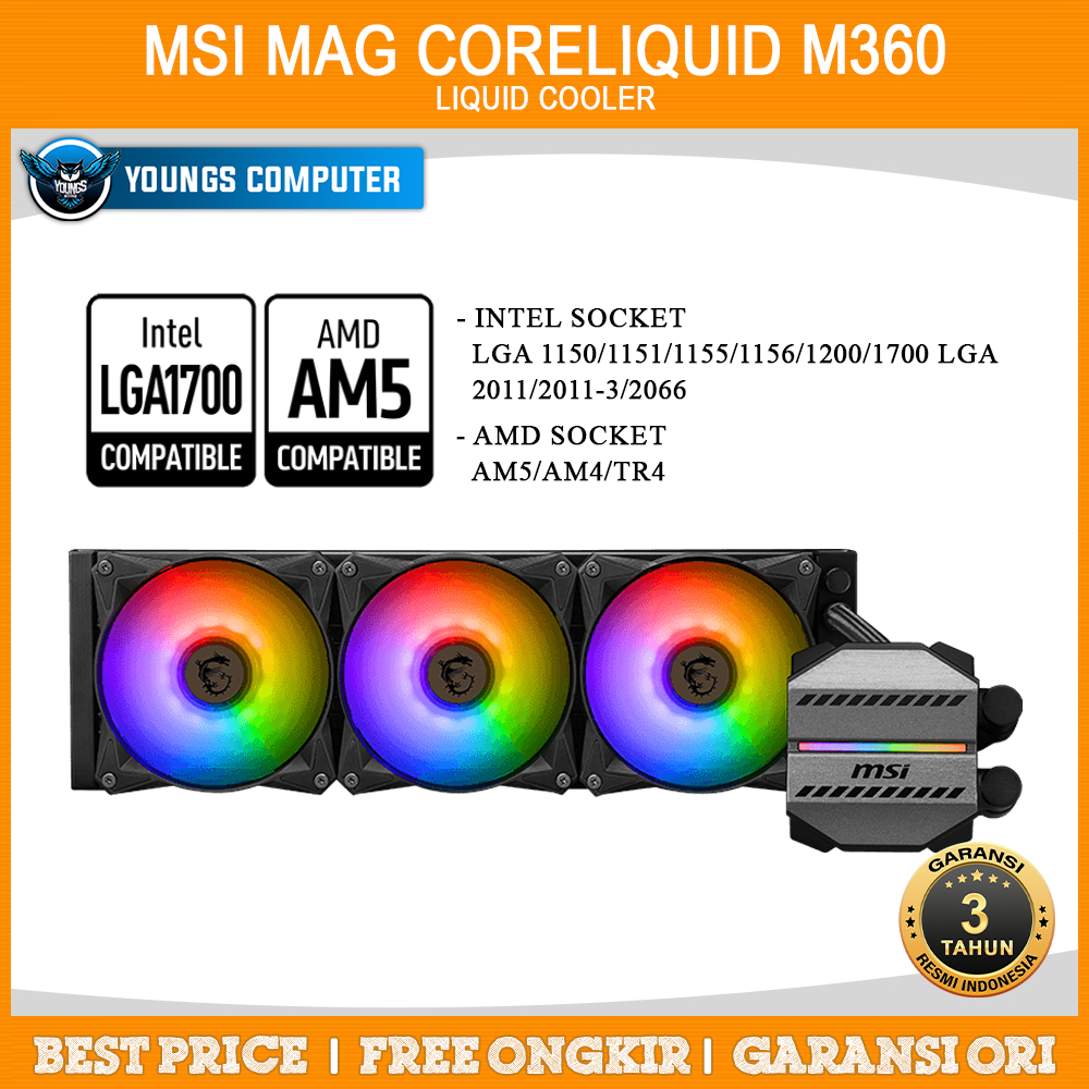 Jual MSI MAG CORELIQUID M360 | AIO Liquid Cooling 360mm CPU Cooler | Shopee Indonesia