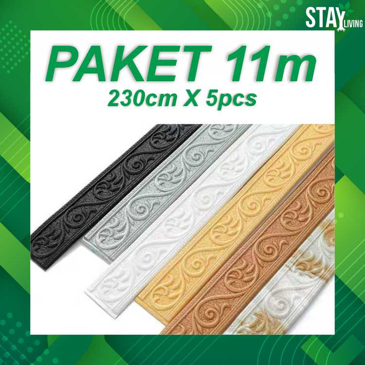 Jual Paket 11m List Wallpaper Dinding Foam 3D 230cm 5 pcs / Lis Dinding ...