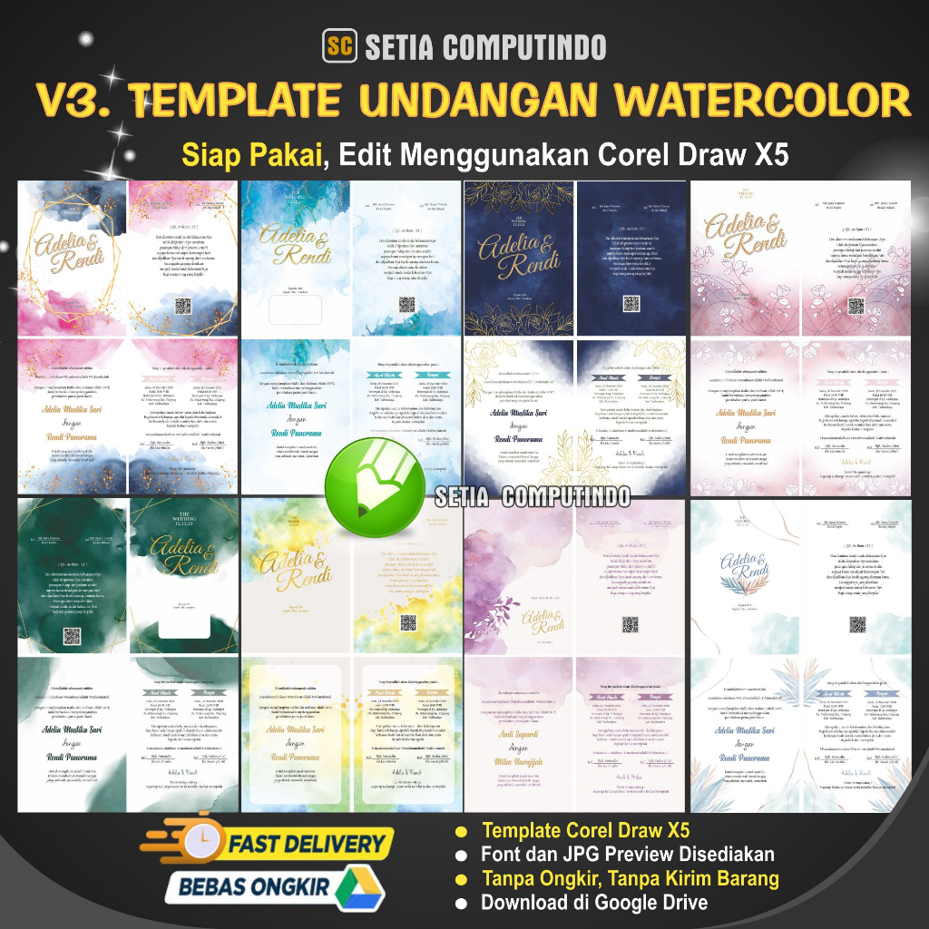 Jual V3. 40 Template Undangan Watercolor Format CDR atau Corel Draw ...