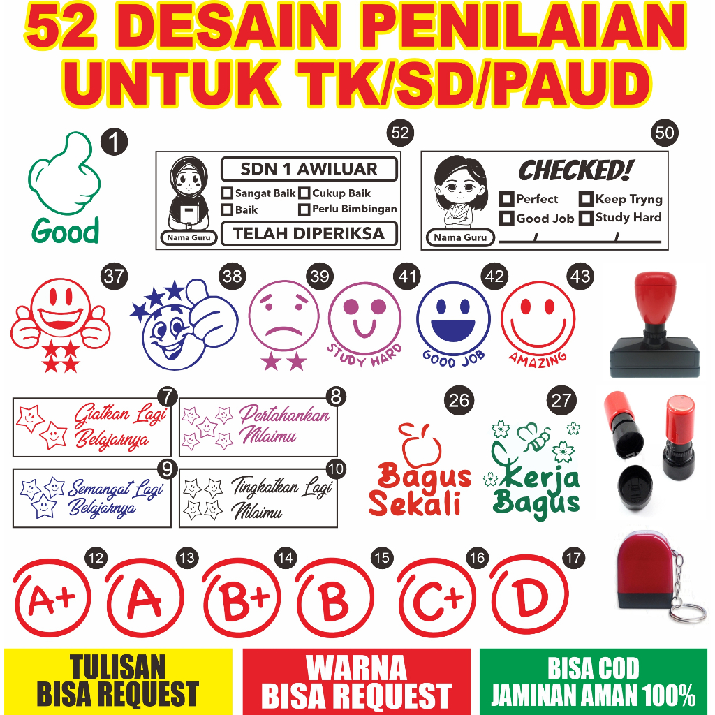 Jual stempel penilaian anak paud tk sd , stempel nilai guru stempel ...