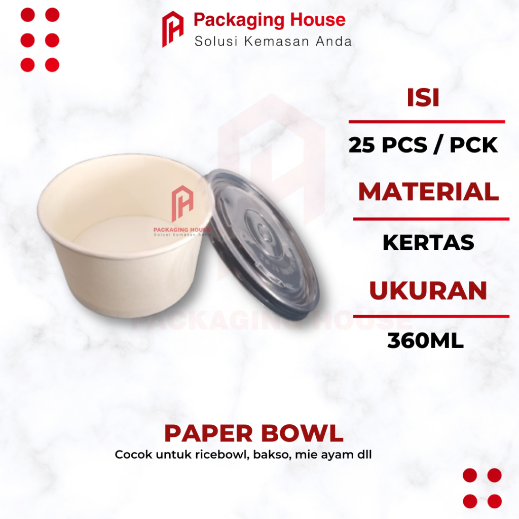 Jual Paper Bowl 360 Ml + Tutup | Isi 25 Pcs | Rice Bowl | Mangkok ...