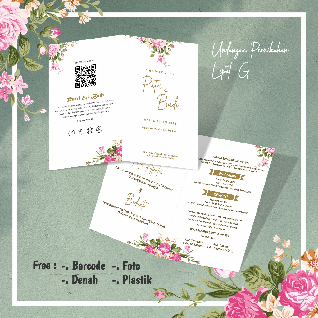 Jual Undangan Pernikahan Lipat A Free (desain, plastik, foto, denah ...