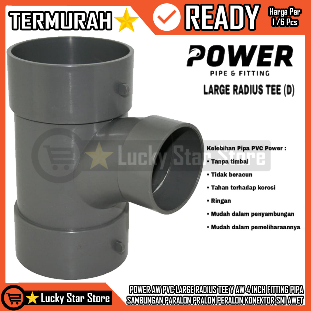 Jual POWER AW PVC LARGE RADIUS TEE Y AW 4 INCH POWER AW PVC TY FITTING PIPA SAMBUNGAN T TE WAY ...