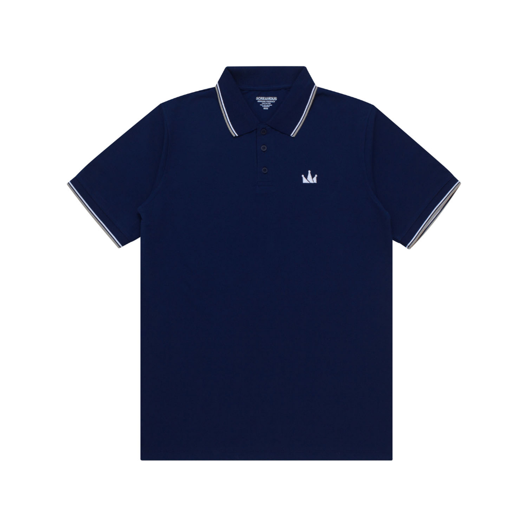 Jual Screamous Polo Shirt CROWN LINE WHITE NAVY BLUE | Shopee Indonesia