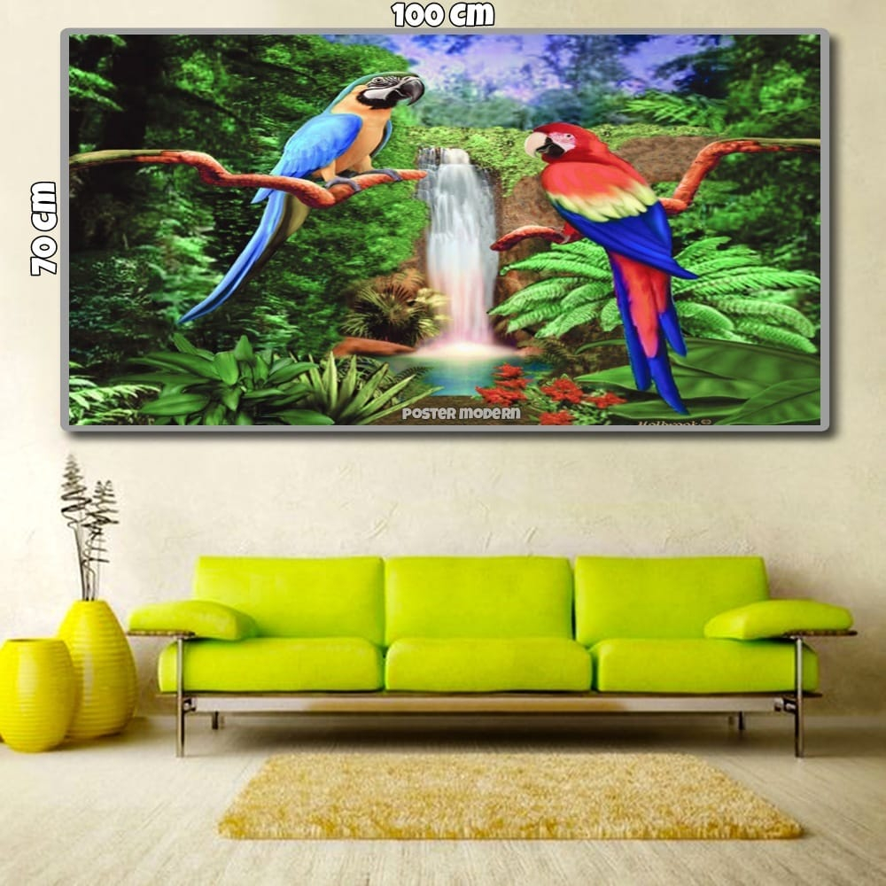 Jual Wall Decor poster gambar Dua burung parrot warna warni di air ...