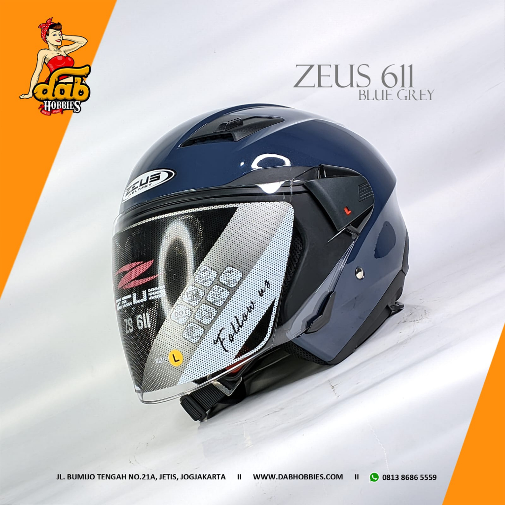 Jual Helm Zeus 611 Blue Grey Polos Glossy Double Visor | Shopee Indonesia